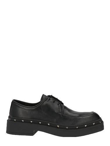 CARLA G. Calfskin Lace-up Shoes With Stud Embellishments - Black