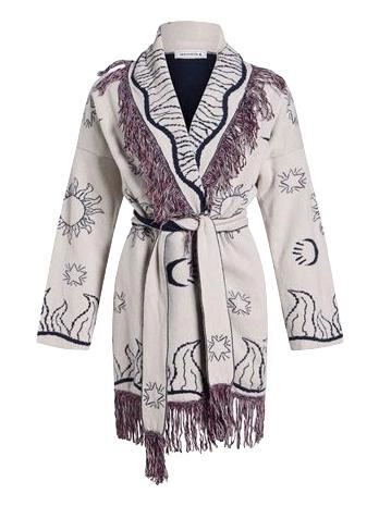 SHIRTAPORTER Multicolor Wool, Viscose, Polyamide, And Cashmere Long Sleeve Cardigan With Fringes And Belt - Off White