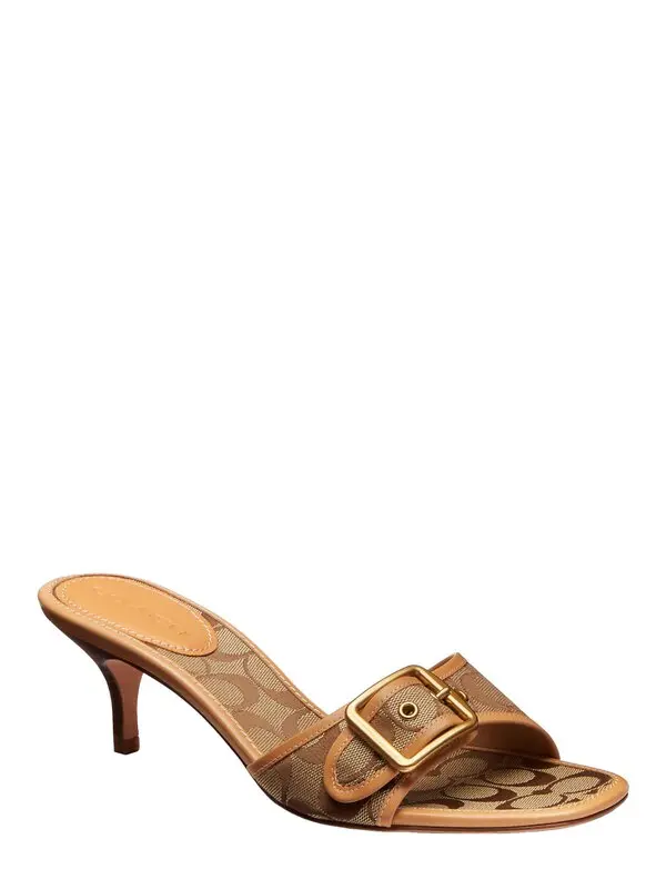 COACH Margot Sandal In Signature Jacquard With Buckle Detail - Khaki/light Peach