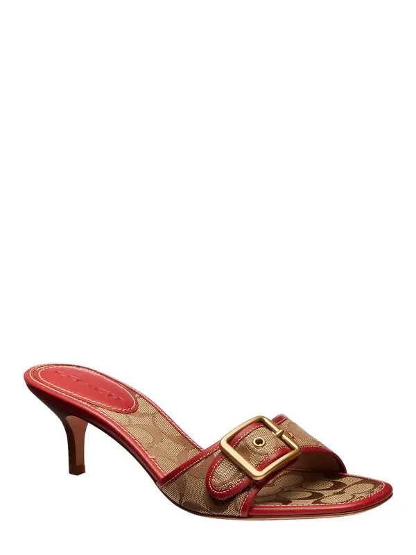 COACH Margot Sandal In Signature Jacquard With Kitten Heel - Khaki/poppy