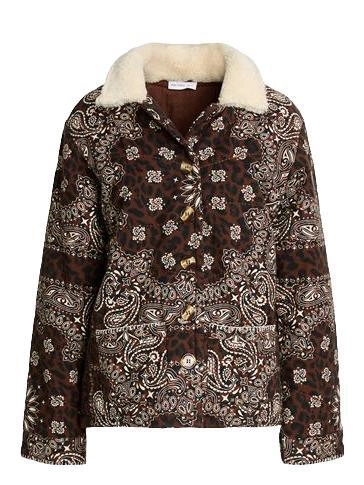 ARIZONA LOVE Puffer Cotton Linen Paisley Print Jacket - Brown