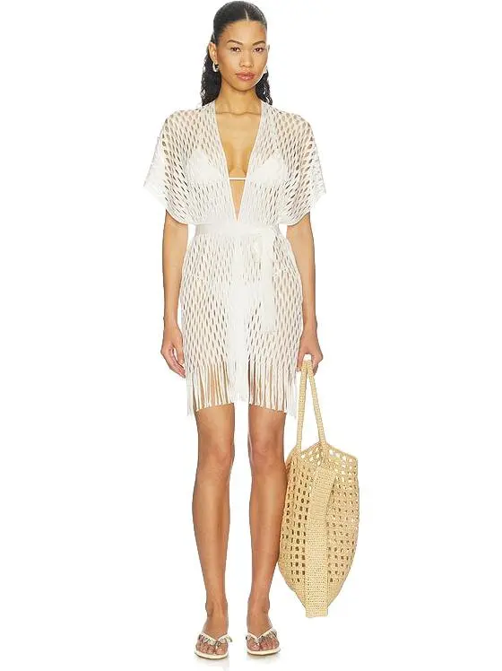 Luli Fama Caught Up Short Caftan - Off White