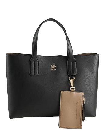 Tommy Hilfiger Polyurethane Tote Bag With Detachable Pouch - Black