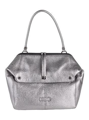 GIANNI CHIARINI Maxi Shopper Bag In Metallic Pebbled Leather - Silver
