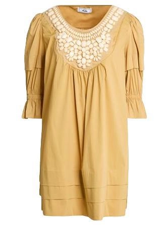 JIJIL Mini Dress With Embellished Neckline And 3/4 Gathered Sleeves - Yellow