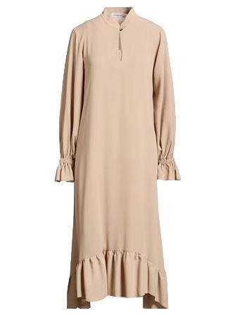 SHIRTAPORTER Midi Dress With Ruffles And Cutout Detail - Beige