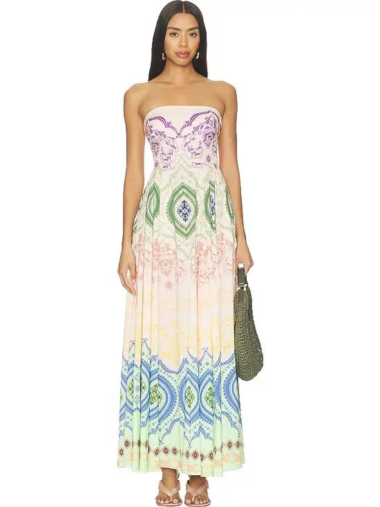 Misa Strapless Printed Maxi Dress - Rainbow Ceramic