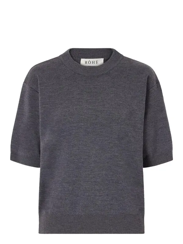 RÓHE Merino Wool Short-sleeve Sweater - Gray