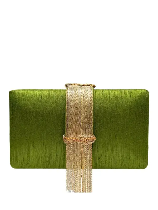 SIMITRI Fringe Clutch With Gold Tone Chain - Green