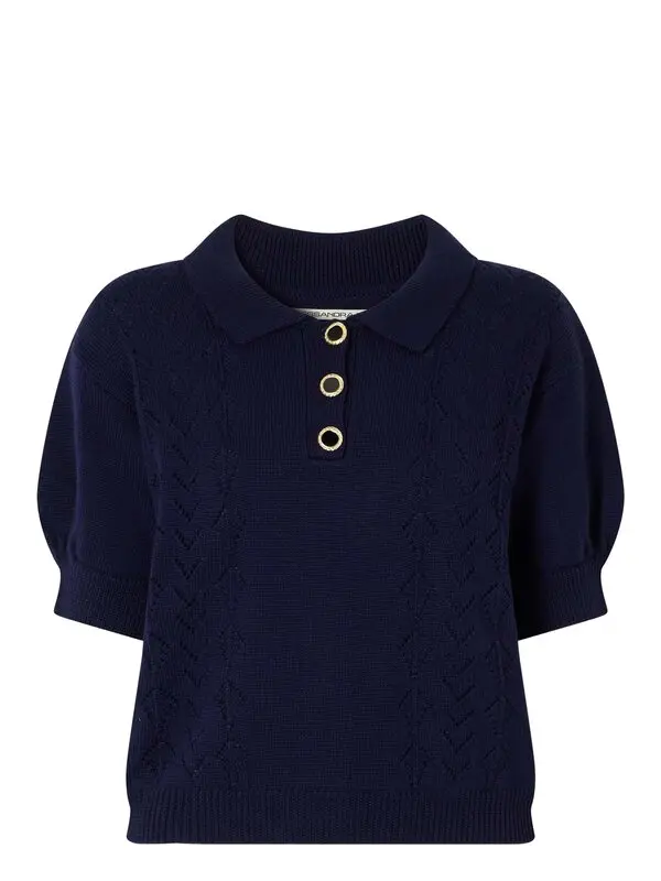 Alessandra Rich Merino Wool Polo Shirt - Navy