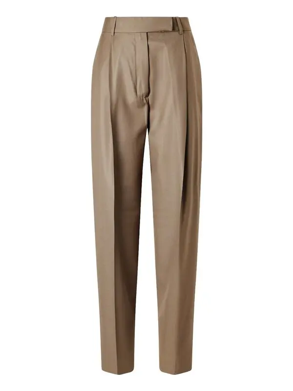 RÓHE Daria Virgin Wool Tapered Pleated Trousers - Brown