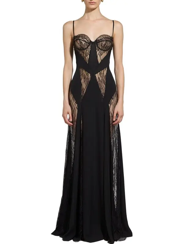Zuhair Murad Georgette Lace Slip Long Dress - Black