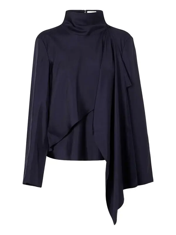 RÓHE Silk-satin Blouse With Draped Foulard Detail - Navy