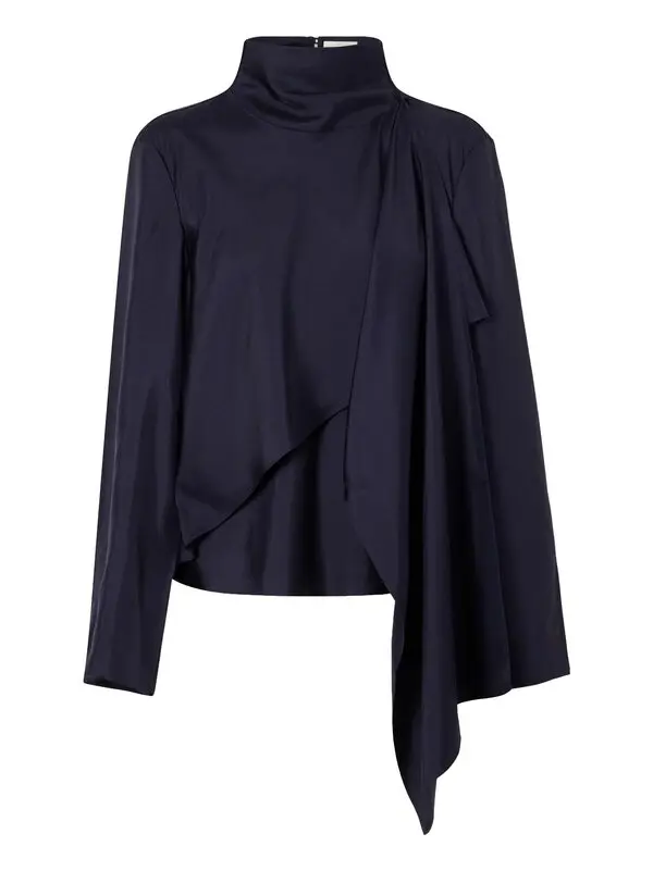 RÓHE Silk-satin Blouse With Draped Foulard Detail - Navy