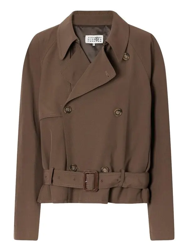 MAISON MARGIELA Belted Distressed Gabardine Jacket - Brown