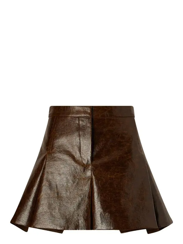 Sportmax Pleated Coated Cotton-canvas Mini Skirt - Brown