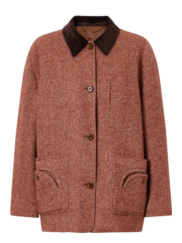 BLAZÉ MILANO Tailored Herringbone Jacket With Corduroy Collar - Red
