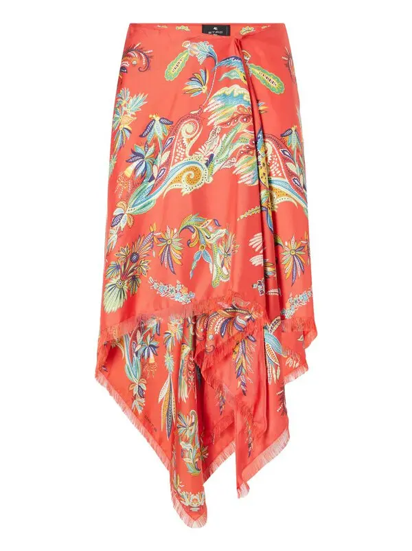 Etro Frayed Printed Twill Pareo - Red