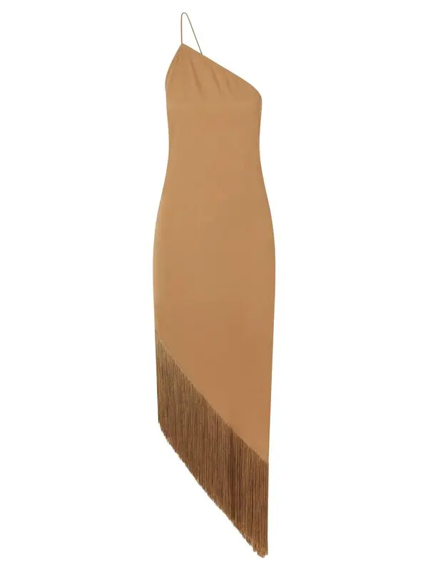 TALLER MARMO Antelope Fringed Crepe-cady Midi Dress - Camel
