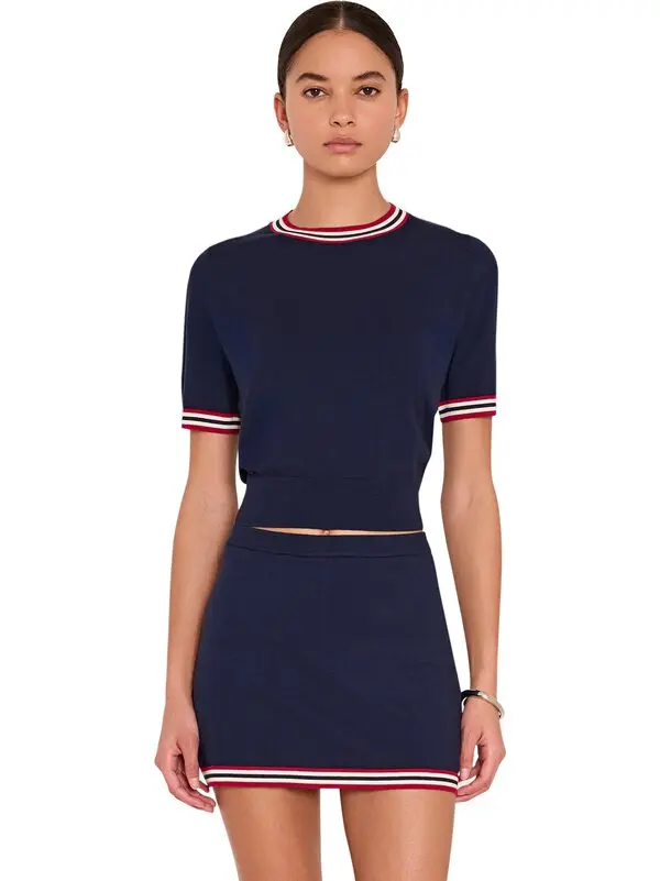 Amanda Uprichard Maia Top Cropped Knit With Contrast Trim - Navy