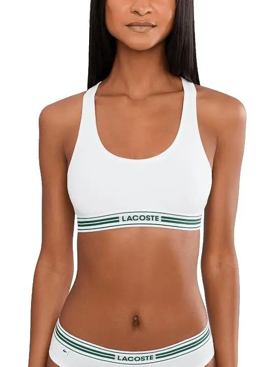 Lacoste Contrast Band Stretch Cotton Bralette Bra - White