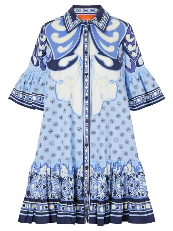 La DoubleJ Choux Tiered Printed Cotton-poplin Shirt Dress - Blue