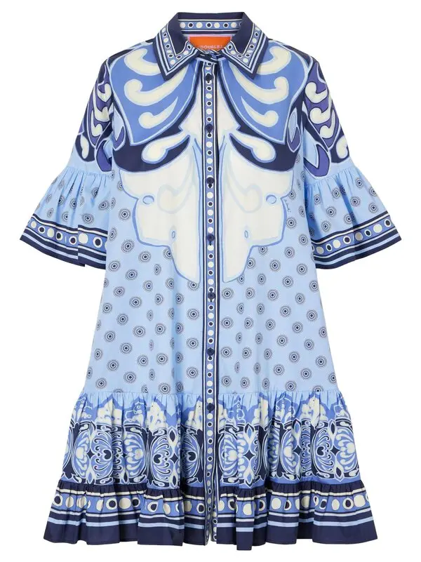 La DoubleJ Choux Tiered Printed Cotton-poplin Shirt Dress - Sky Blue