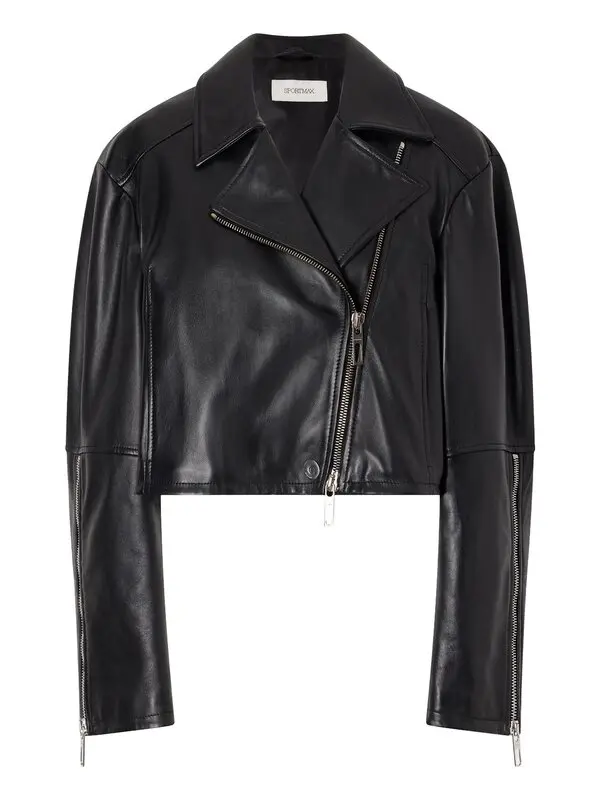 Sportmax Cropped Fringed Nappa Leather Biker Jacket - Black