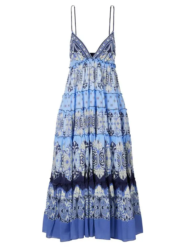 La DoubleJ Nymph Printed Tiered Maxi Dress - Blue