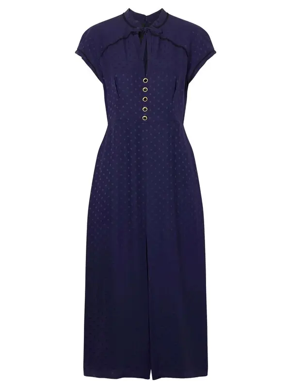 Alessandra Rich Silk Jacquard Midi Dress - Navy