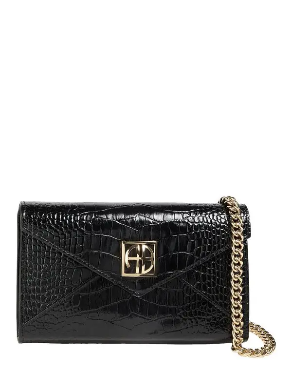 ANINE BING Elly Croc-effect Leather Envelope Clutch With Chain Strap - Black