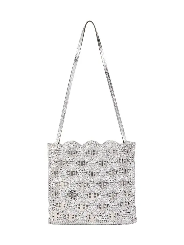 Rabanne Chainmail Embellished Metallic Raffia Shoulder Bag - Silver
