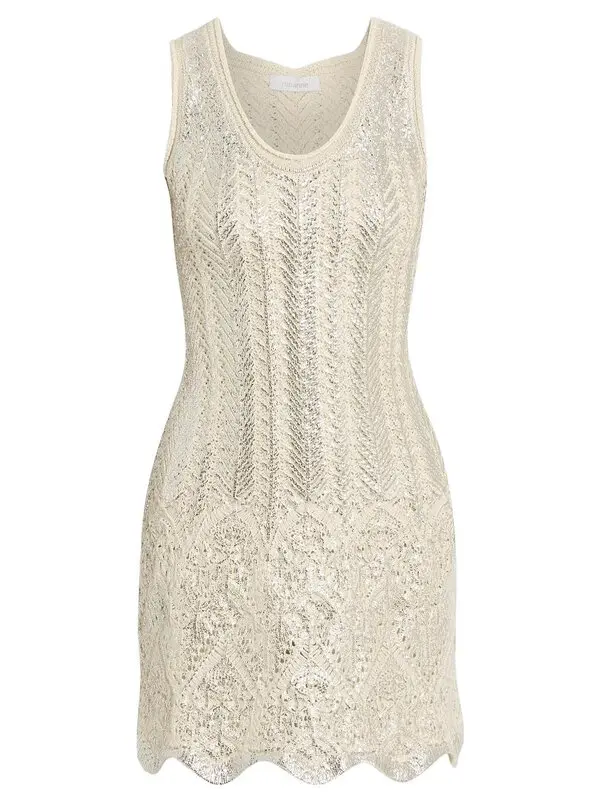 Rabanne Metallic Crocheted Cotton-blend Mini Dress - Platinum