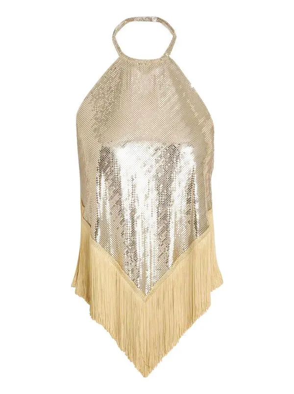 Rabanne Fringed Chainmail Halterneck Top - Gold