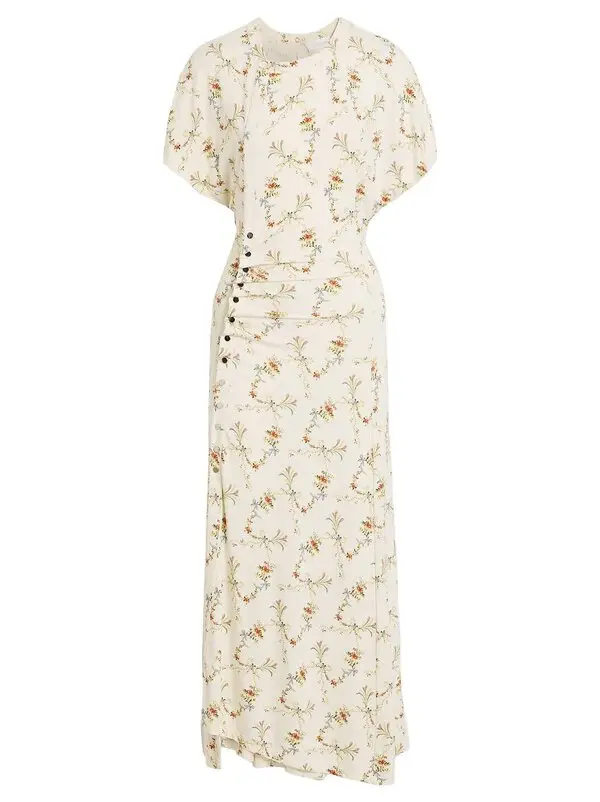 Rabanne Ruched Floral Print Jersey Maxi Dress - Ivory