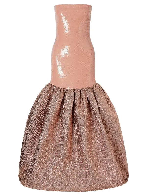 DIMA AYAD Sequined Cloqué Gown - Peach