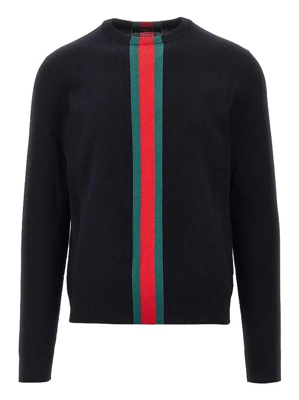 Gucci Knitted Sweater With Web Ribbon Detail - Blue