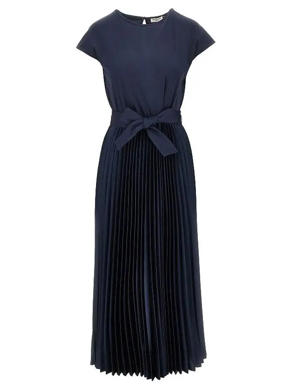 Max Mara Short-sleeve Pleated Satin Maxi Dress - Blue