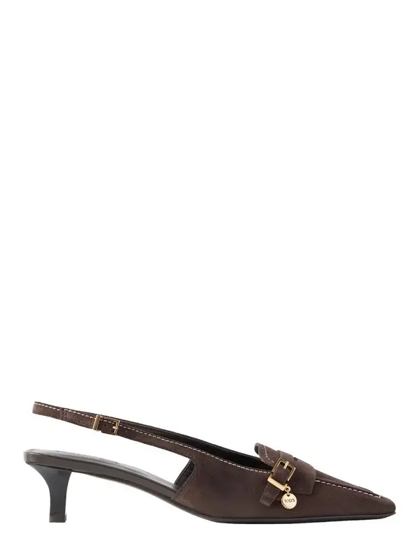 TOD'S Logo Detailed Suede Slingback Pumps - Brown
