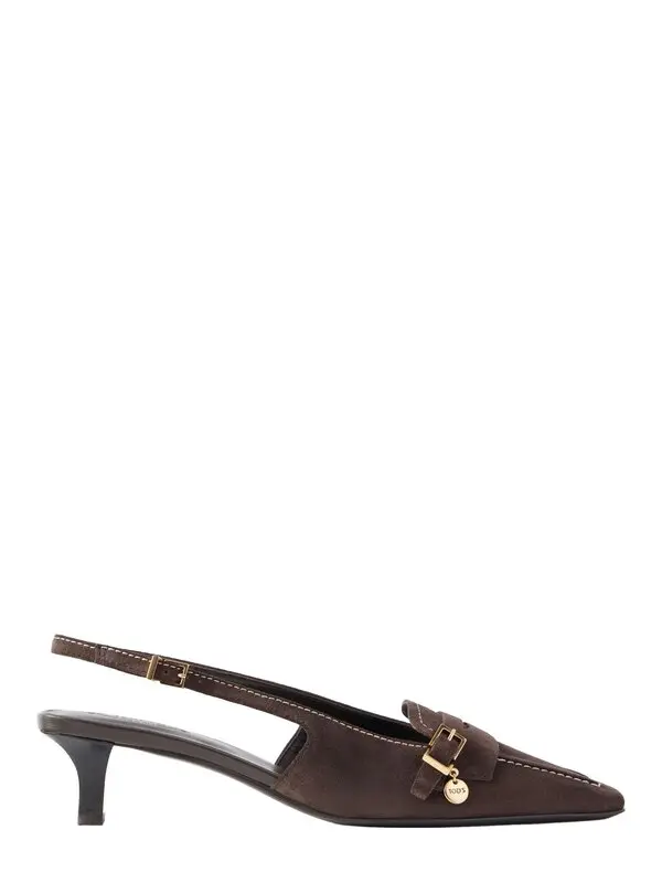 TOD'S Logo Detailed Suede Slingback Pumps - Chocolate