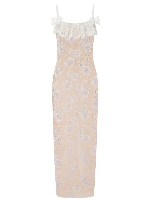 Alessandra Rich Lace And Sequins Embroidered Gown With Bow Detail - Purple