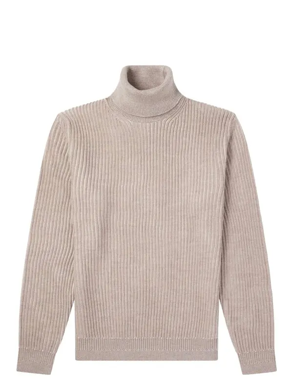 SLOWEAR Ribbed Virgin Wool Rollneck Sweater - Beige
