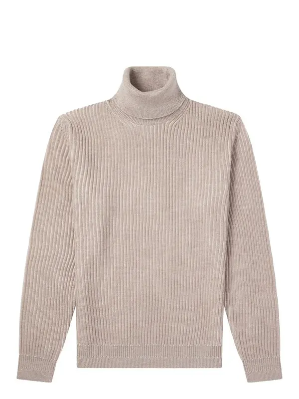 SLOWEAR Ribbed Virgin Wool Rollneck Sweater - Neutrals