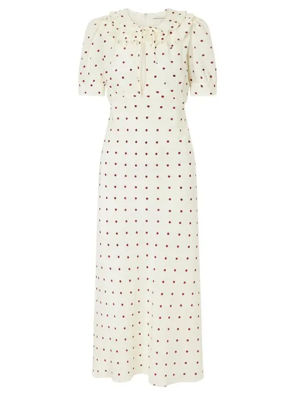 Alessandra Rich Ruffled Polka-dot Silk Midi Dress - Neutrals