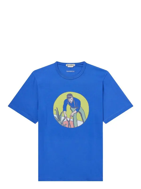 JW Anderson Gardener Logo-embroidered Printed Cotton-jersey T-shirt - Blue