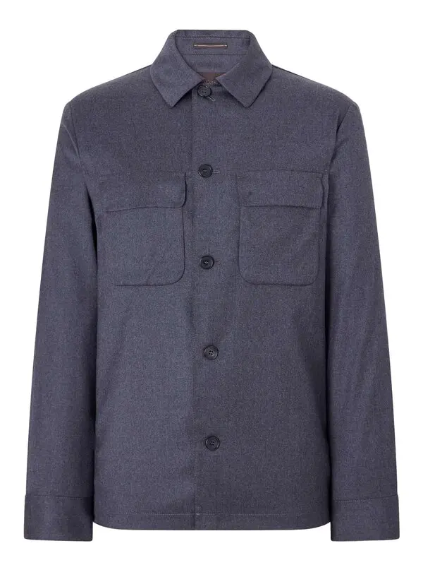 SLOWEAR Stretch-wool Flannel Overshirt - Navy