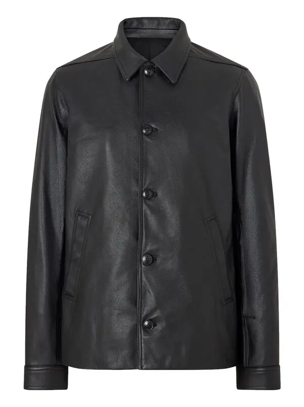 Rick Owens Brad Textured Leather Button Jacket - Black
