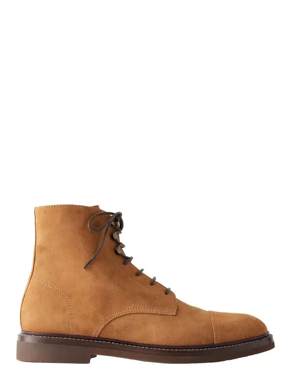 Brunello Cucinelli Suede Lace-up Boots - Camel