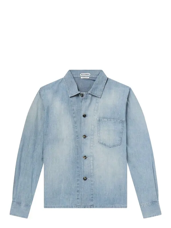JW Anderson Slant Logo-appliquéd Panelled Denim Shirt - Blue