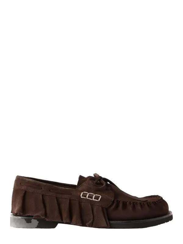 JW Anderson Ruffle Suede Boat Shoes - Brown